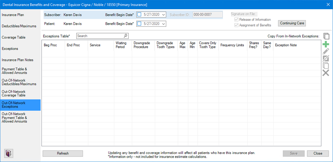Creating out-of-network exceptions tables
