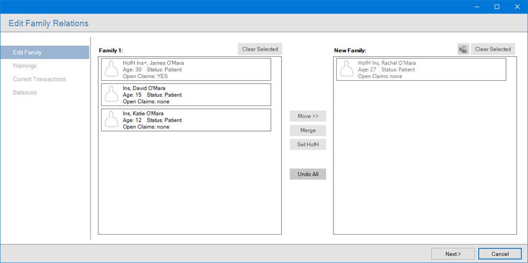 Editing family relationships