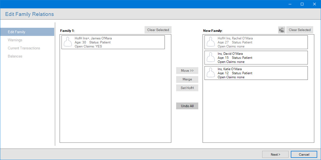 Editing family relationships