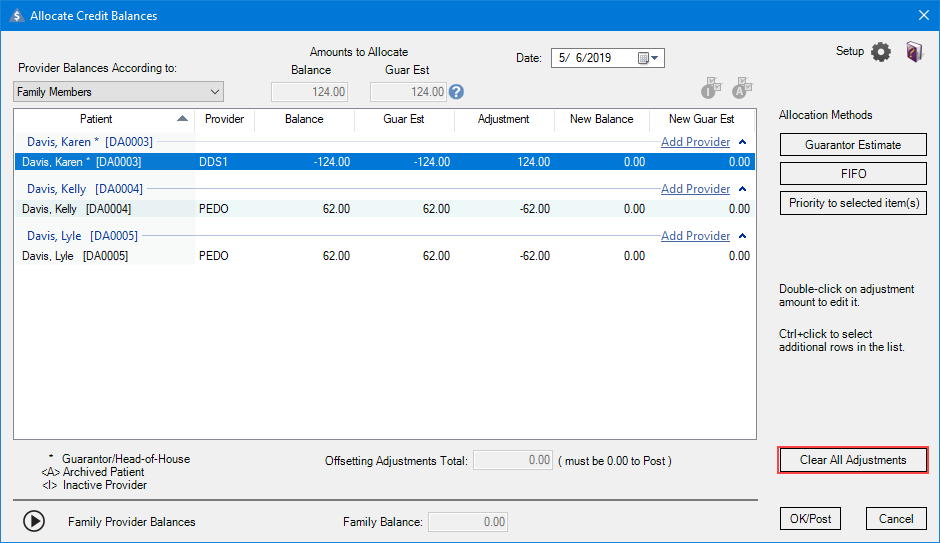 Clearing offsetting adjustments