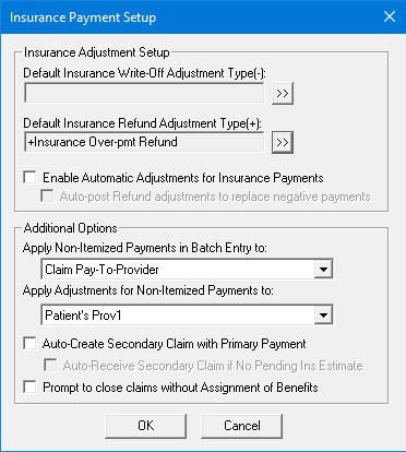 Setting up insurance refund adjustment types