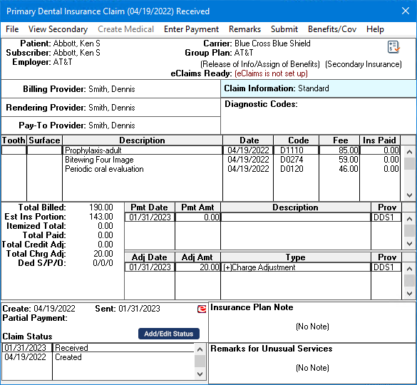 Completing the Claim Adjustment Segment of primary insurance claims