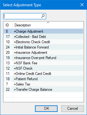 Setting up insurance refund adjustment types