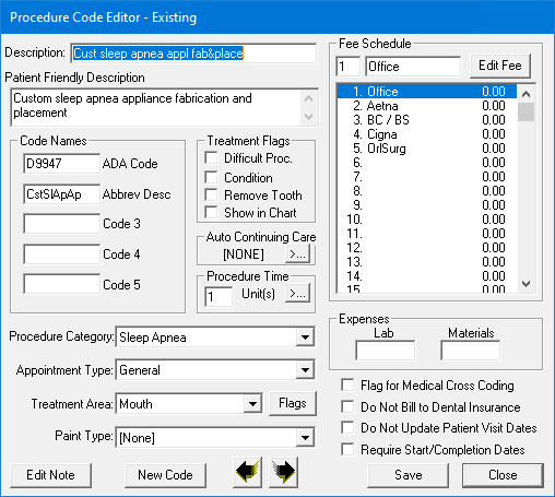 Editing ADA-CDT dental codes