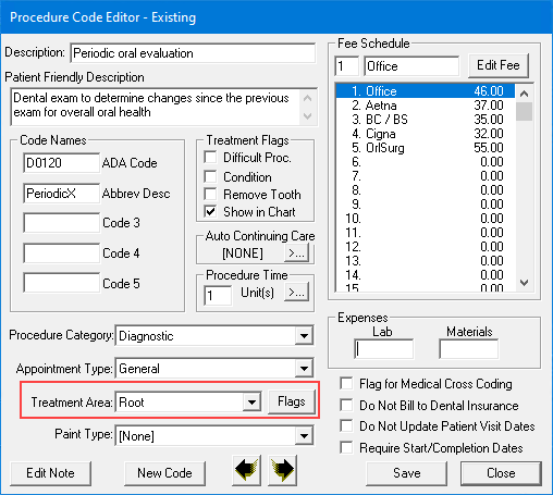 Setting root treatment area flags