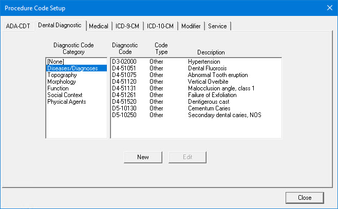 Adding dental diagnostic codes
