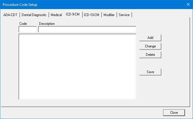 Setting up ICD-9CM codes