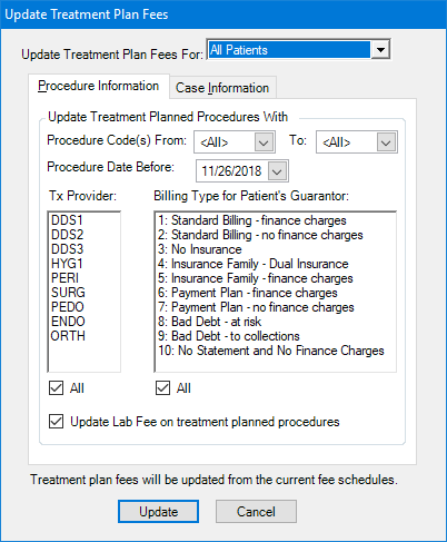 Updating treatment plan fees