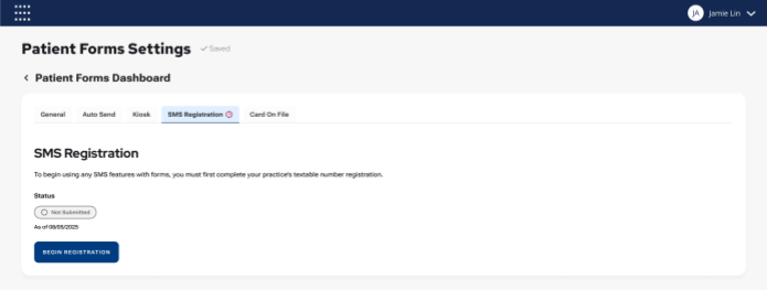 Registering practices to send text messages via SMS