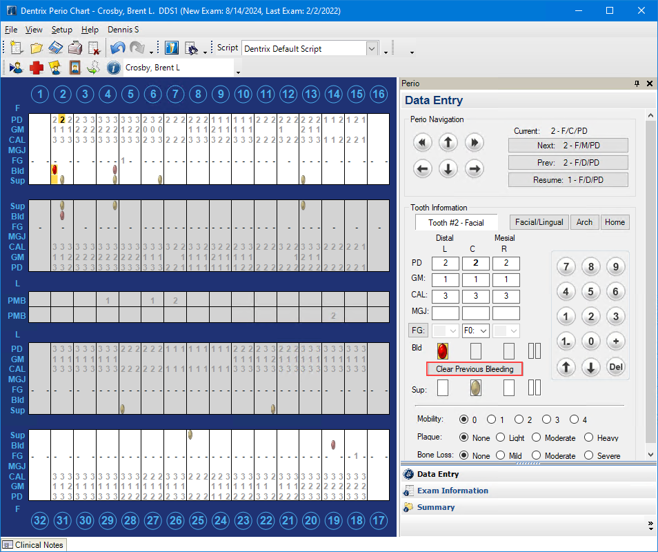 Charting bleeding and suppuration