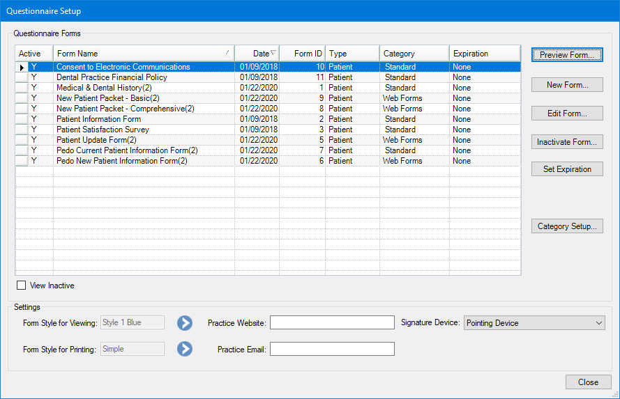 Setting up questionnaires