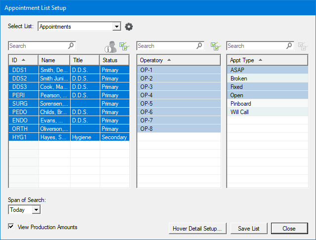 Setting up Appointment List views