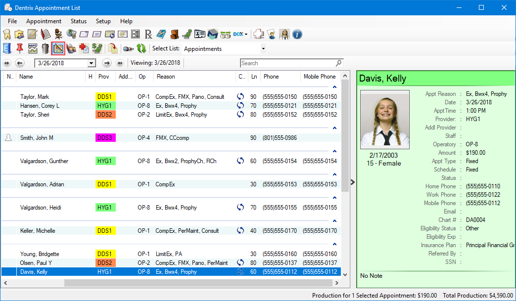 Setting new appointments in the Appointment List