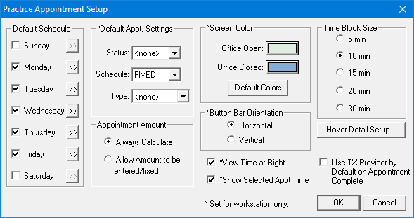 Setting up practice hours