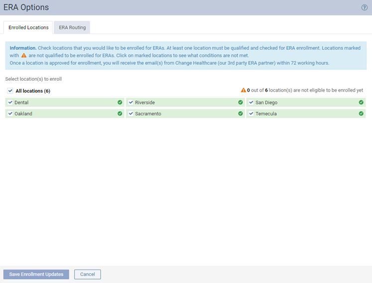 Changing which locations are enrolled in the ERA service