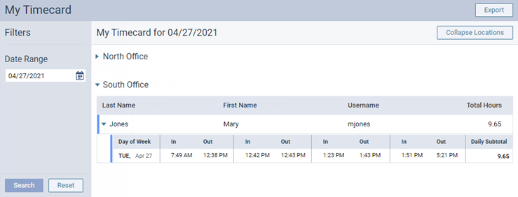 Viewing your time clock history
