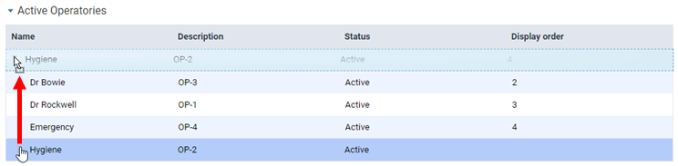 Changing the display order of operatories