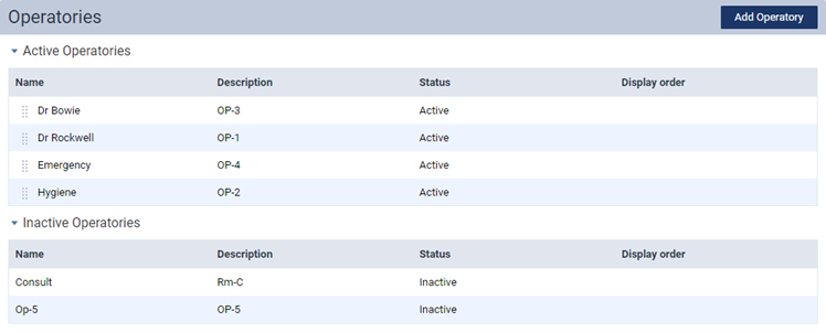 Changing the display order of operatories