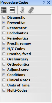 Patient Chart - The Procedure Codes panel