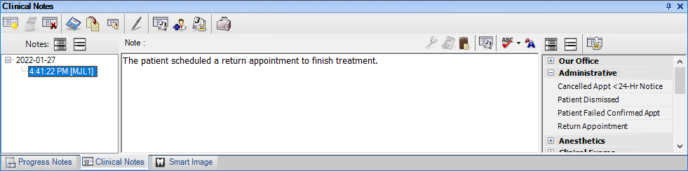 The Clinical Notes panel