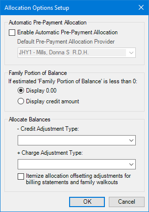 Setting up allocation options