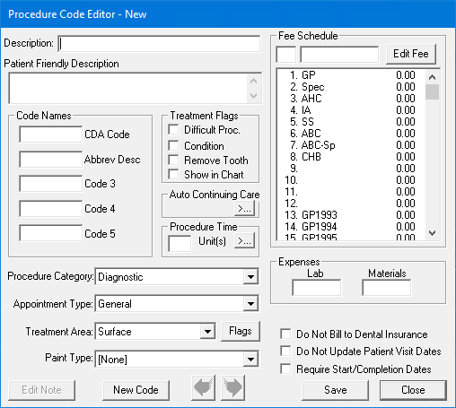 Adding procedure codes