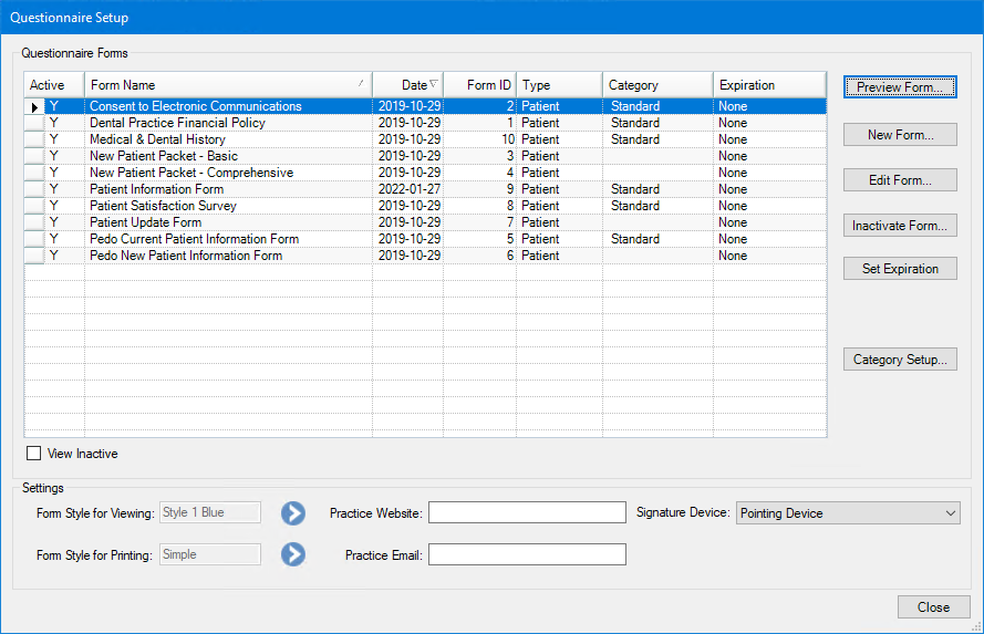 Setting up questionnaires