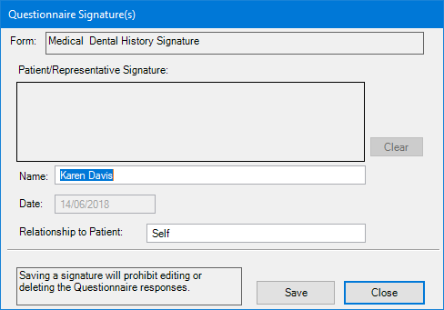 Signing questionnaire forms