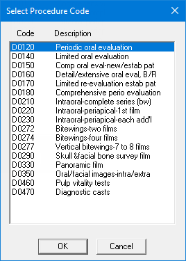 Procedure code category buttons