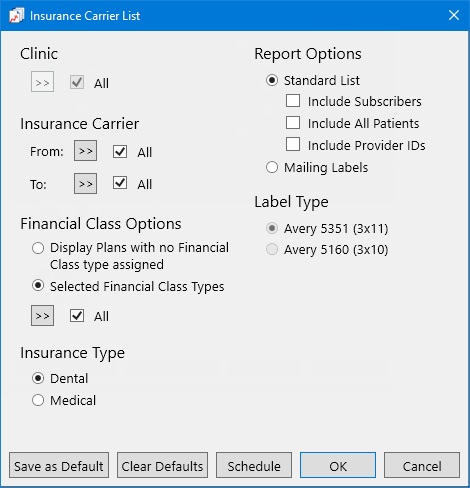 Insurance Carrier List