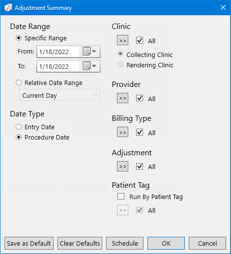 Adjustment Summary Report