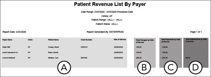 Patient Revenue List by Payer Report