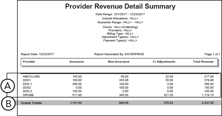 Provider Revenue - Summary Report