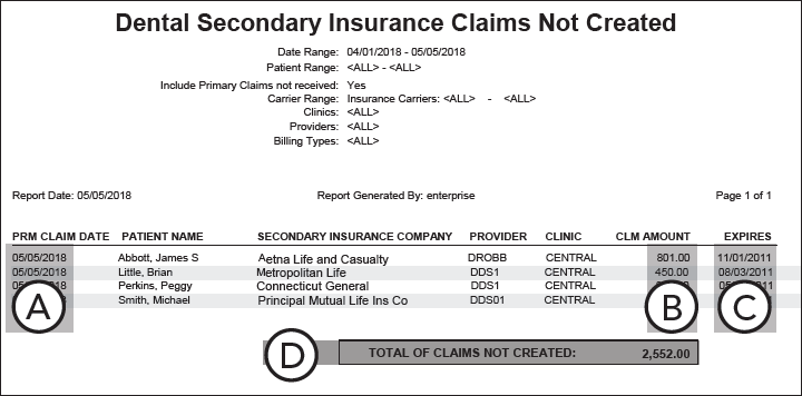 Secondary Insurance Claims Not Created Report