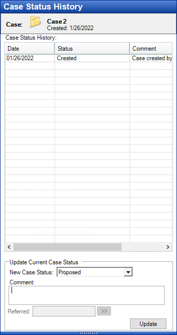 Viewing and updating the case status history