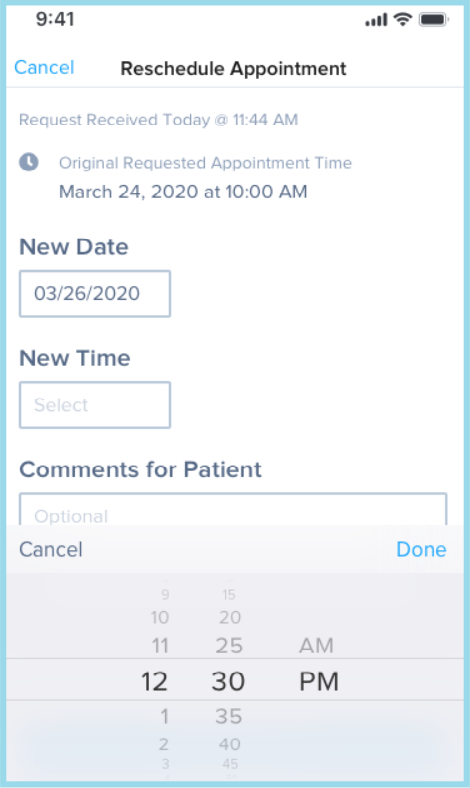 Rescheduling an appointment request (mobile)
