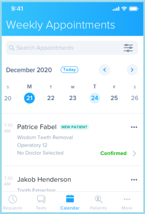 Searching and filtering weekly appointments (mobile)