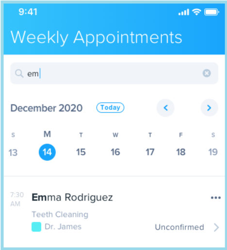 Searching and filtering weekly appointments (mobile)